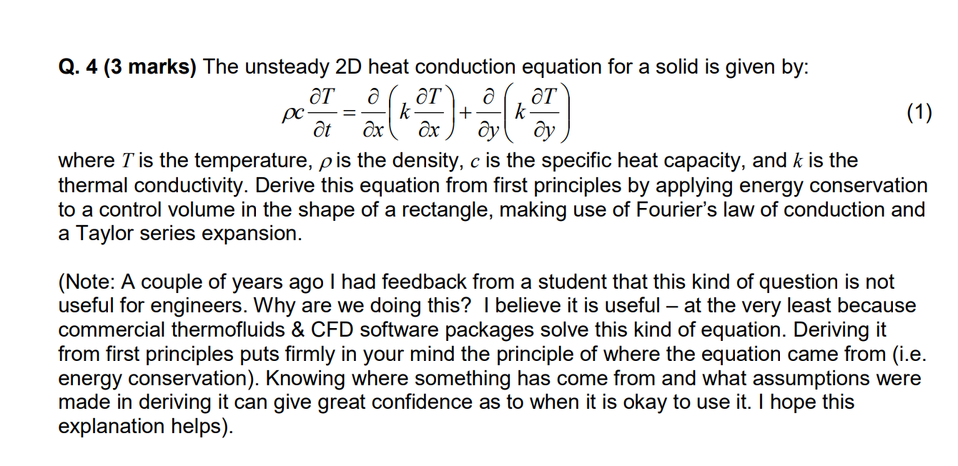Solved Q. 4 (3 marks) The unsteady 2D heat conduction | Chegg.com