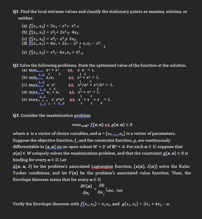Solved Q1. Find the local extreme values and classify the | Chegg.com