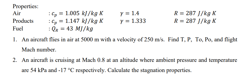 Solved \begin{tabular}{llll} Air & :cp=1.005 kJ/kgK & γ=1.4 | Chegg.com