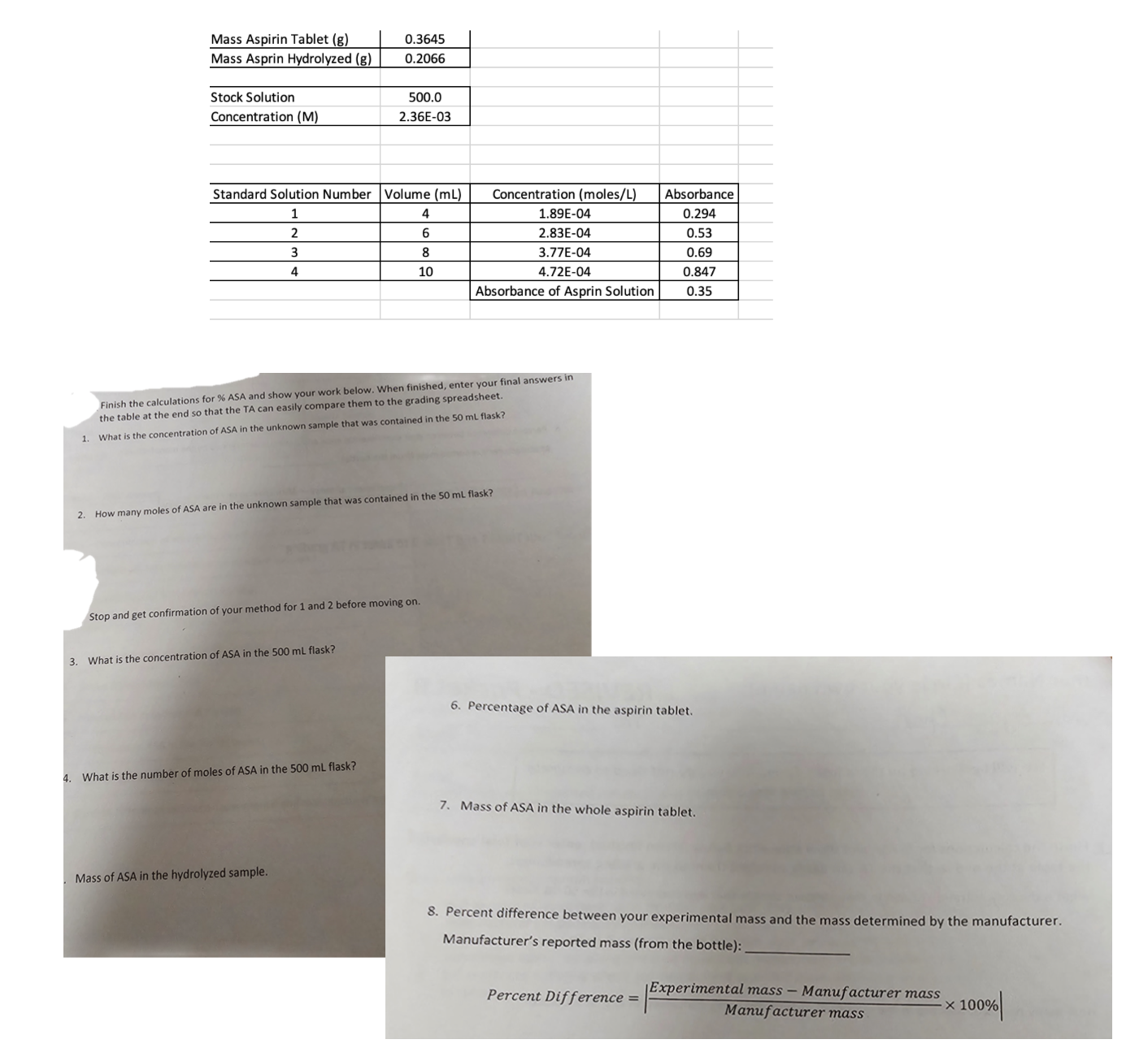 Percentage of ASA in the aspirin tablet.Mass of ASA | Chegg.com