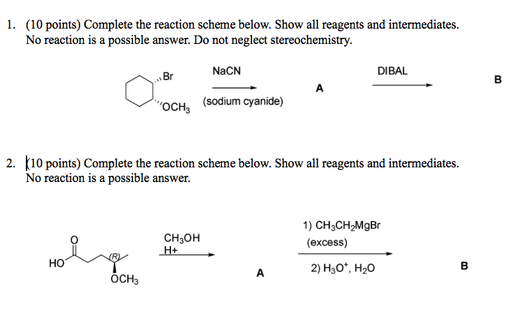 Solved 1. (10 points) Complete the reaction scheme below. | Chegg.com