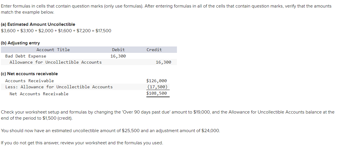 Solved Enter formulas in cells that contain question marks | Chegg.com
