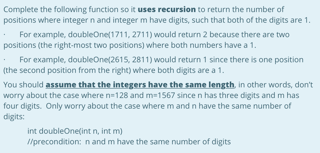 Solved Complete the following function so it uses recursion | Chegg.com