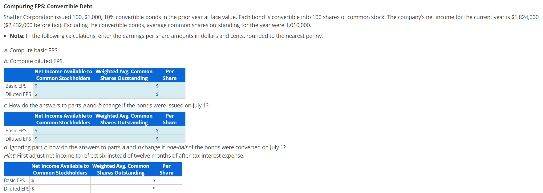 Solved Computing EPS: Convertible Debt ( $2,432,000 before | Chegg.com