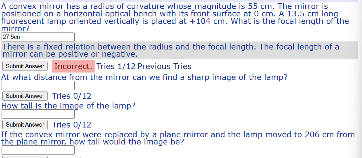 Solved A convex mirror has a radius of curvature whose | Chegg.com