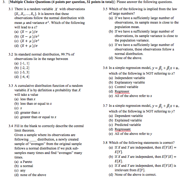 Solved 3. [Multiple Choice Questions (4 points per question, | Chegg.com