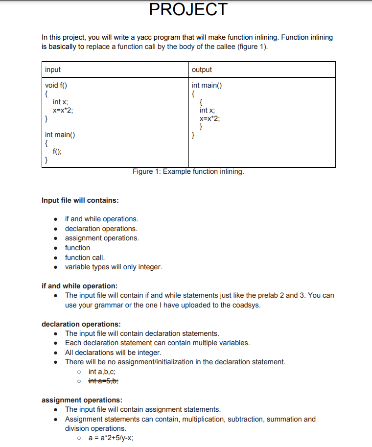 Solved PROJECT In this project, you will write a yacc | Chegg.com