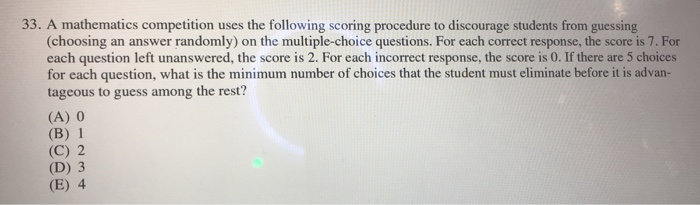 Solved 33. A mathematics competition uses the following | Chegg.com