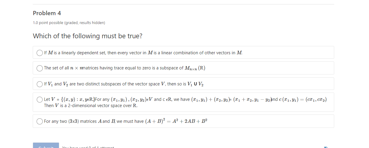 Solved Problem 4 1.0 point possible (graded, results hidden) | Chegg.com