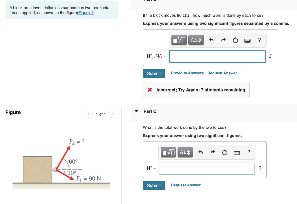 Solved A block on a level frictionless surface has two | Chegg.com