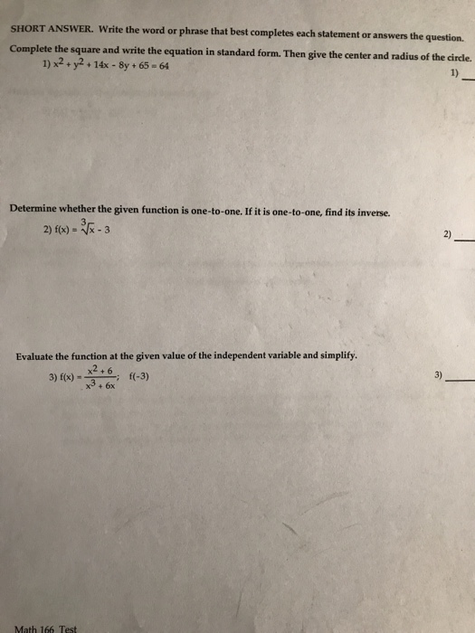 Solved SHORT ANSWER. Write the word or phrase that best | Chegg.com