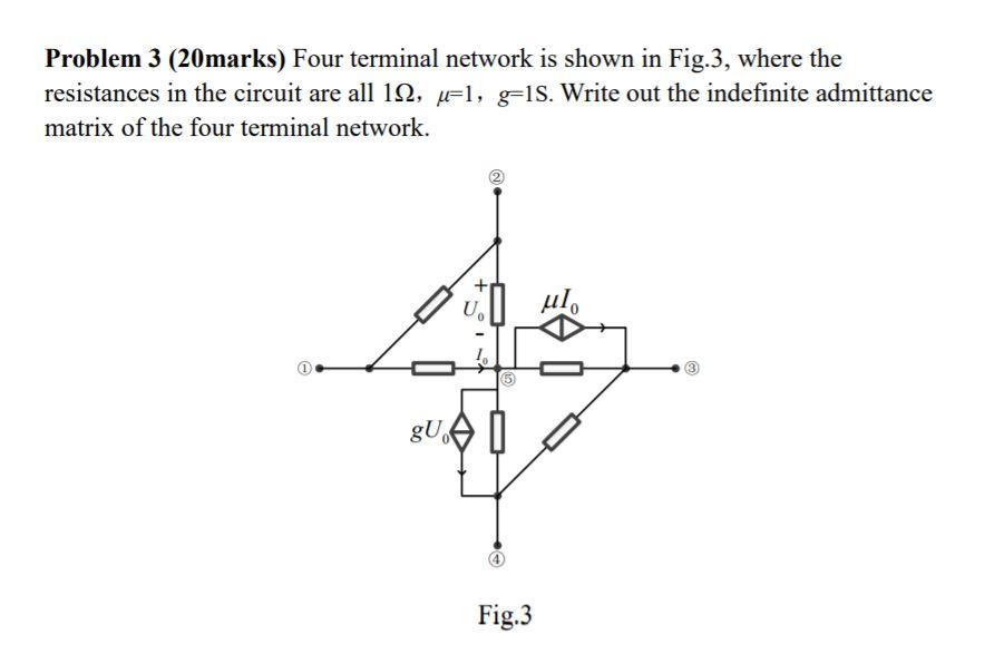 Solved Problem 3 (20marks) Four terminal network is shown in | Chegg.com
