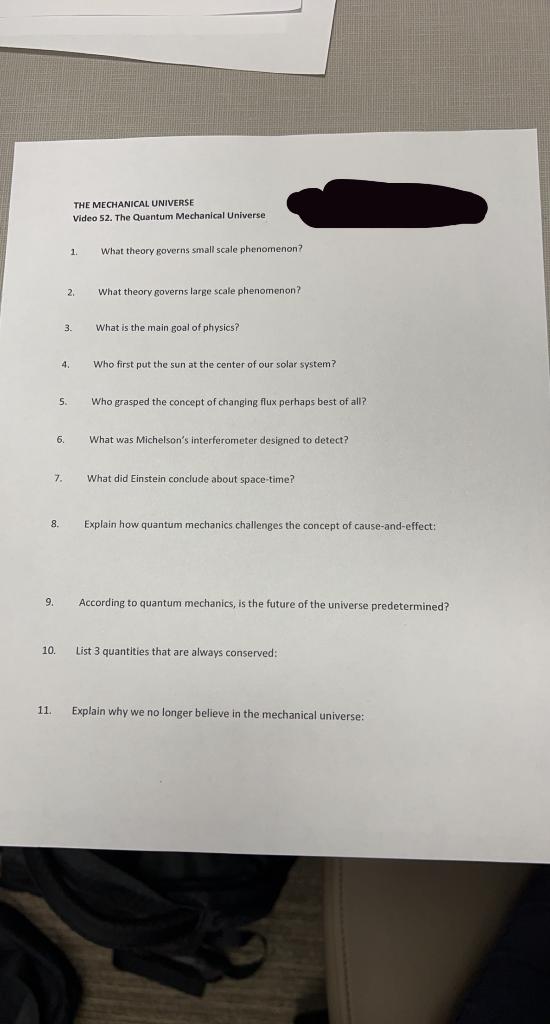 Solved THE MECHANICAL UNIVERSE Video 52. The Quantum | Chegg.com