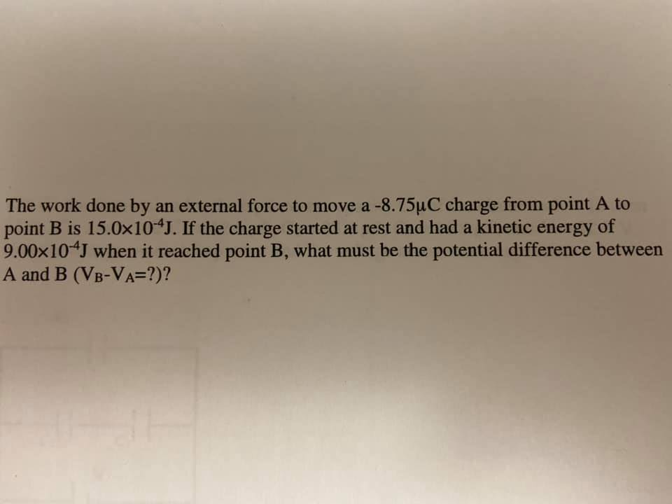 Solved The work done by an external force to move a -8.75uC | Chegg.com
