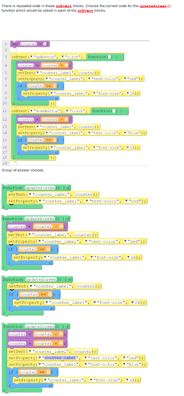 Solved There is repeated code in these annat blocks. Choose | Chegg.com