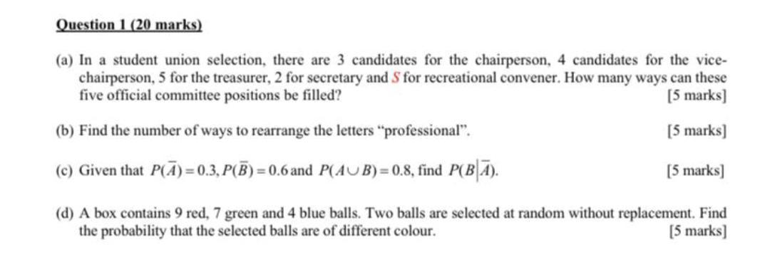 Solved (a) In a student union selection, there are 3 | Chegg.com
