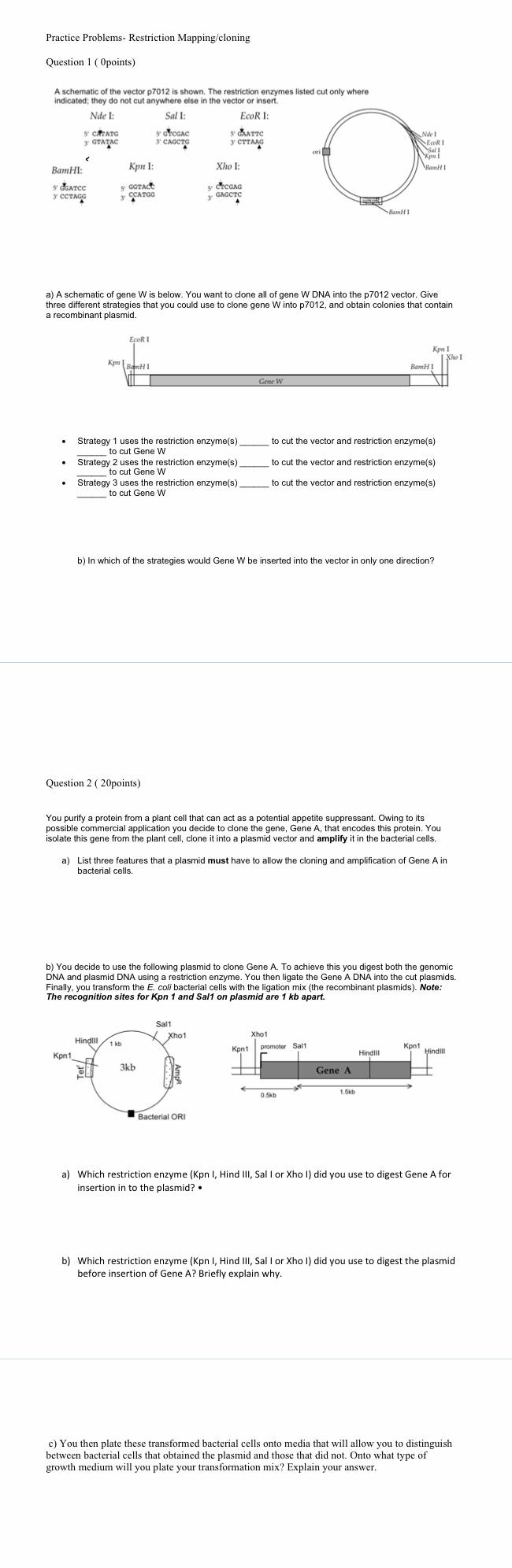 Solved Practice Problems- Restriction Mapping/cloning | Chegg.com