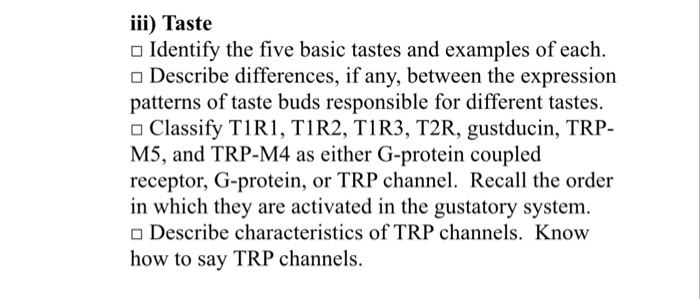 Solved iii) Taste Identify the five basic tastes and | Chegg.com