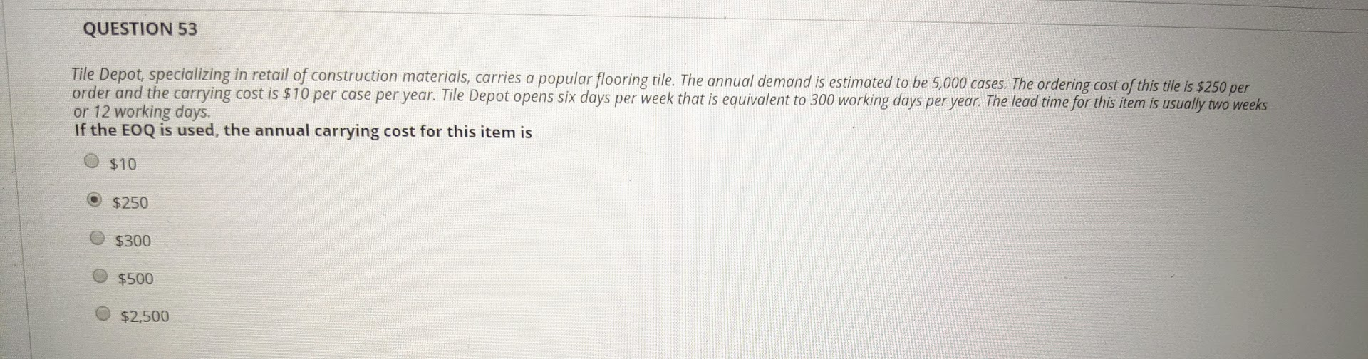 Solved QUESTION 53 Tile Depot, specializing in retail of | Chegg.com