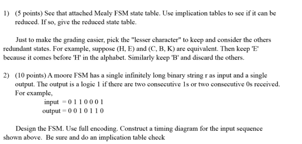 Solved (5 points) See that attached Mealy FSM state table. | Chegg.com