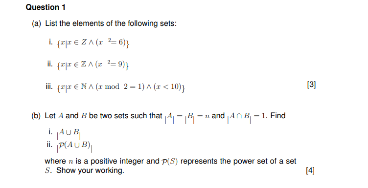 Solved (a) List the elements of the following sets: i. | Chegg.com