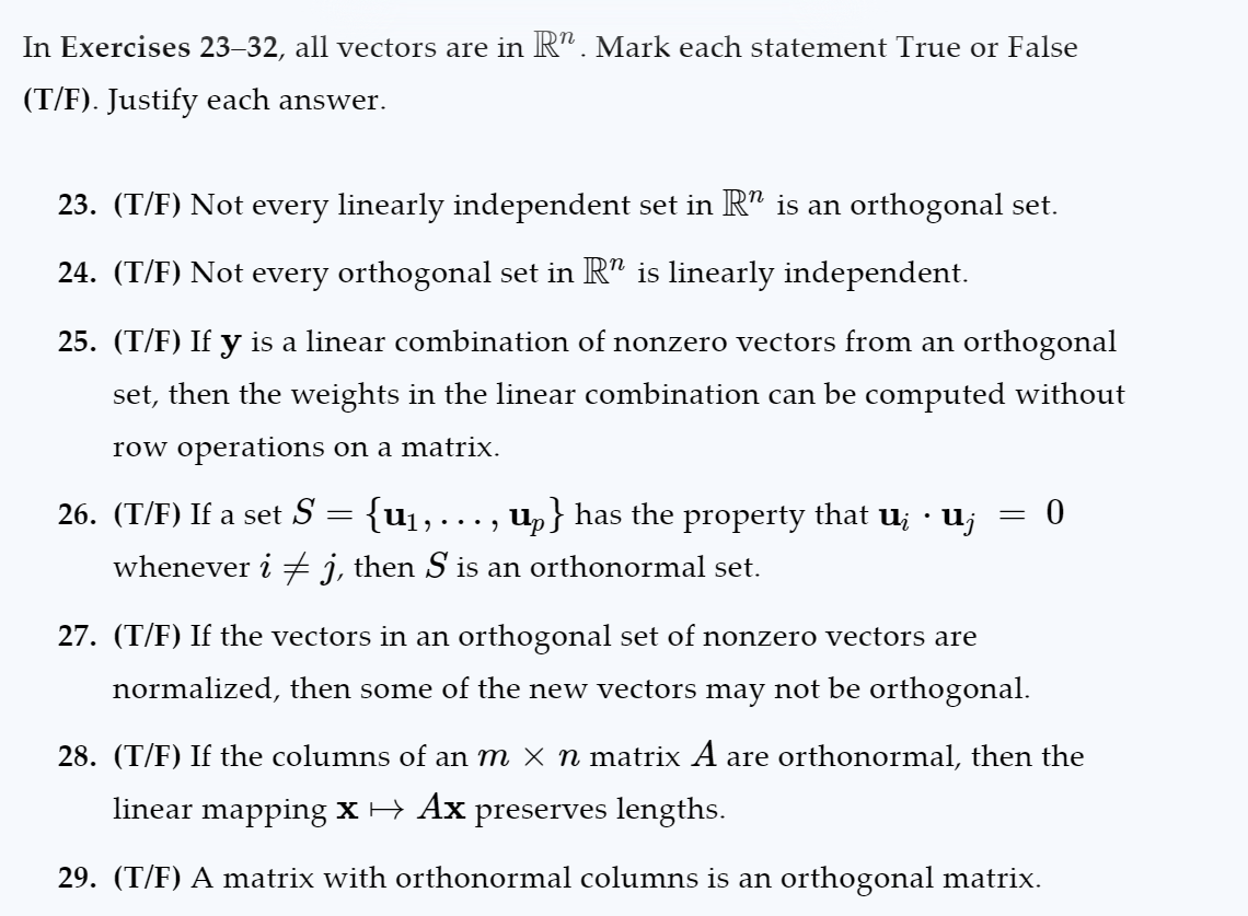Solved In Exercises 23-32, all vectors are in Rn. Mark each | Chegg.com