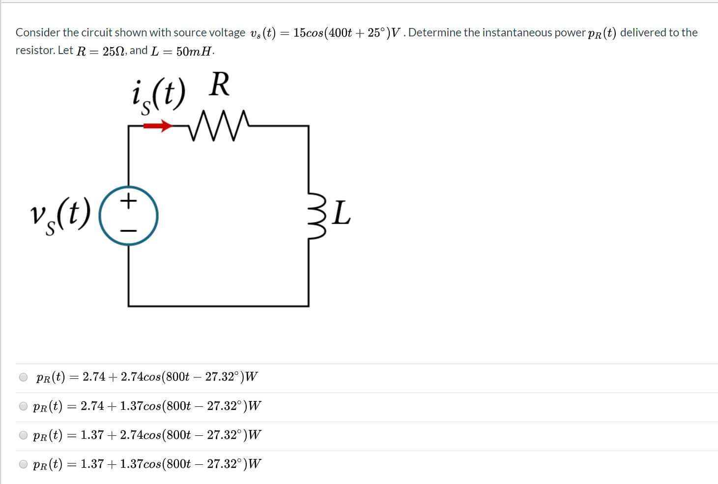 Solved Consider the circuit shown with source voltage vs(t) | Chegg.com