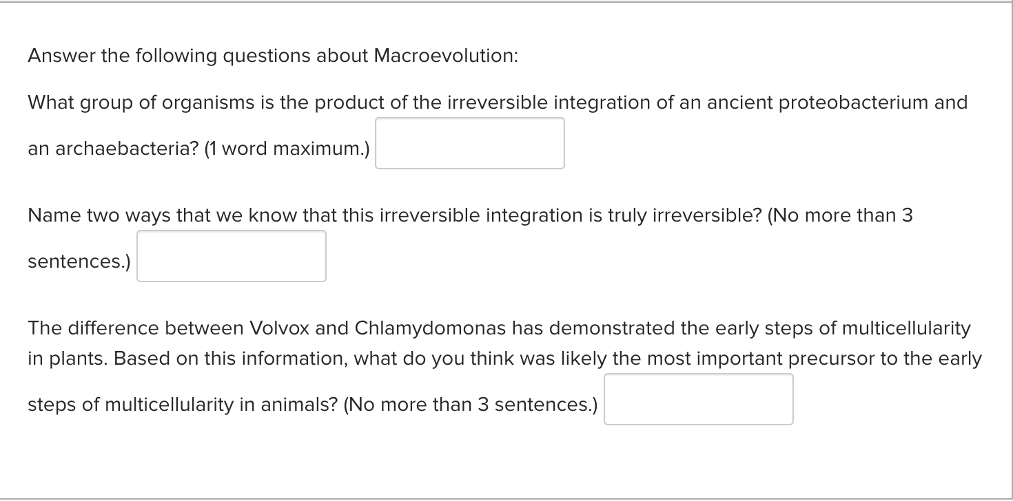 Solved Answer the following questions about Macroevolution: | Chegg.com