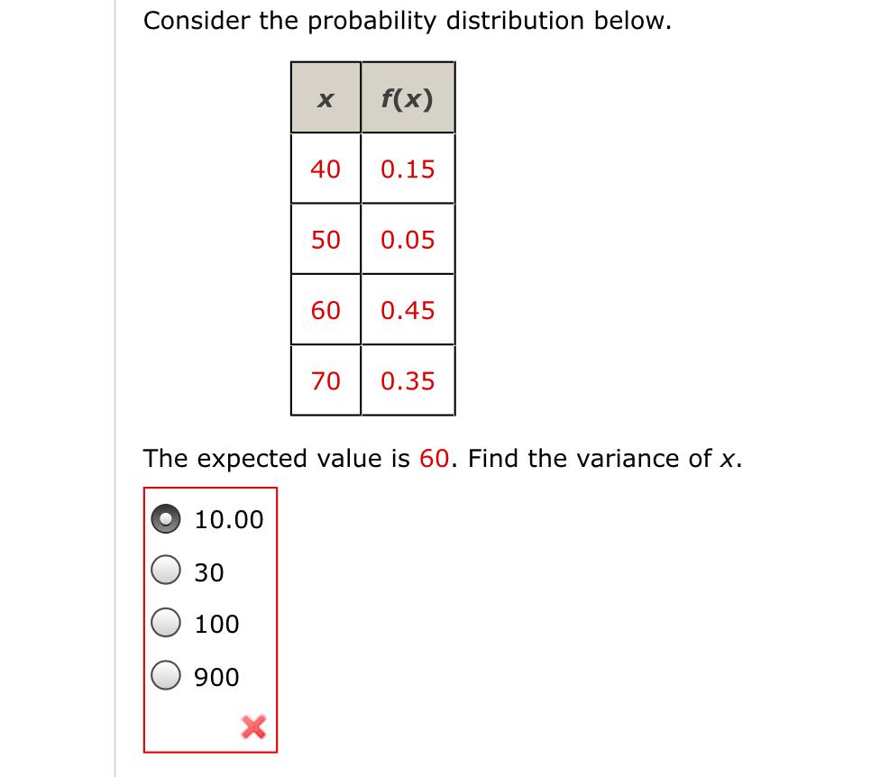 Solved Consider the probability distribution below. х f(x) | Chegg.com