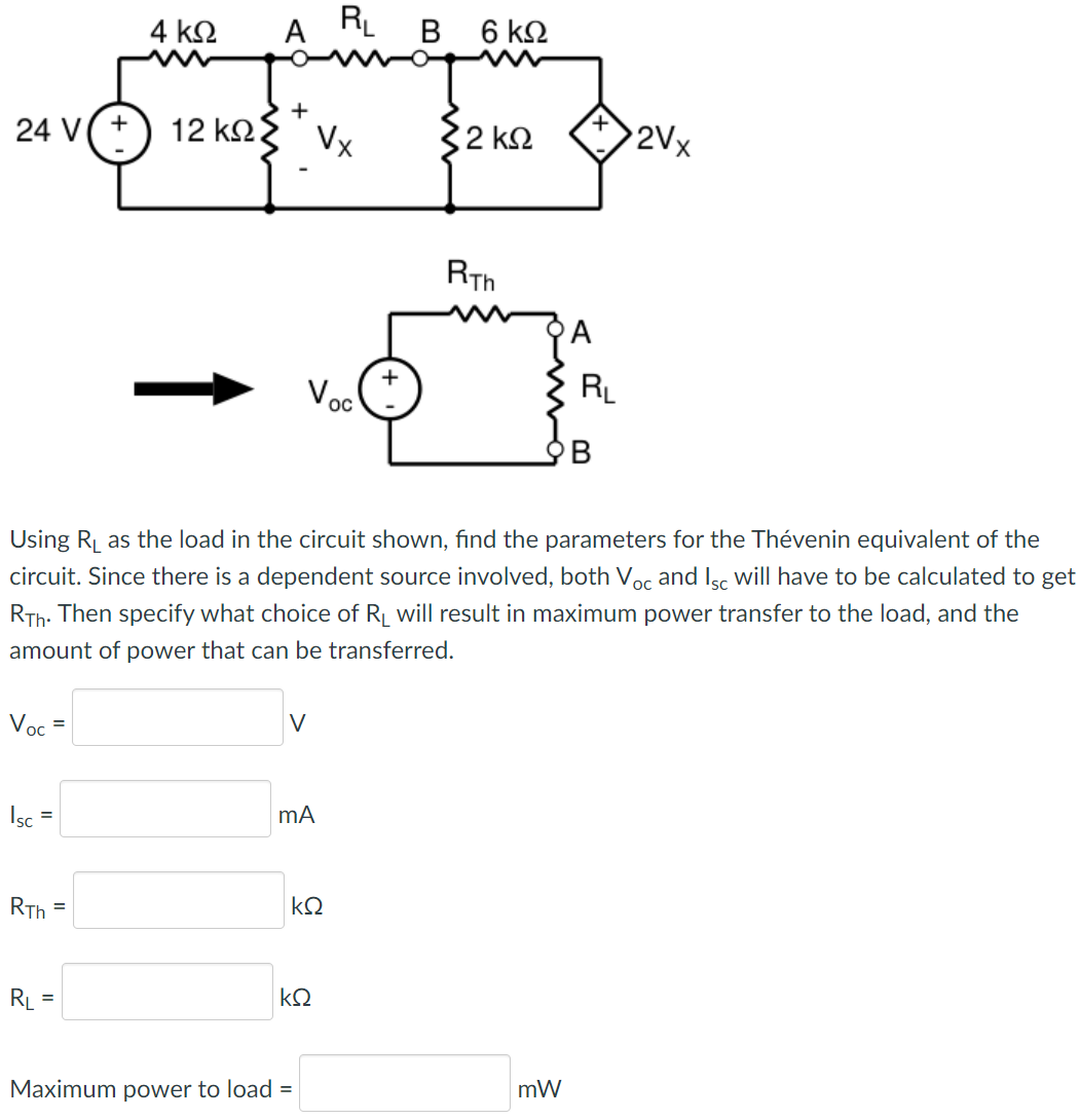 Solved Using RL as the load in the circuit shown, find the | Chegg.com