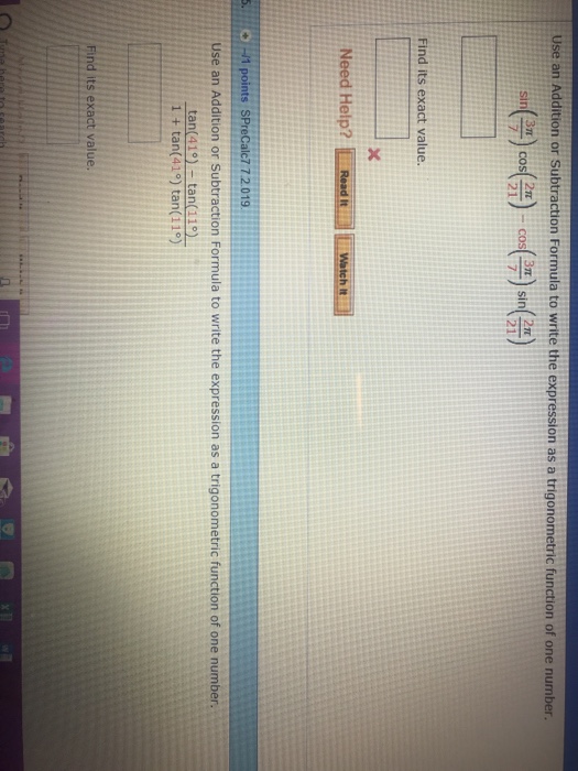 Solved Use an Addition or Subtraction Formula to write the | Chegg.com