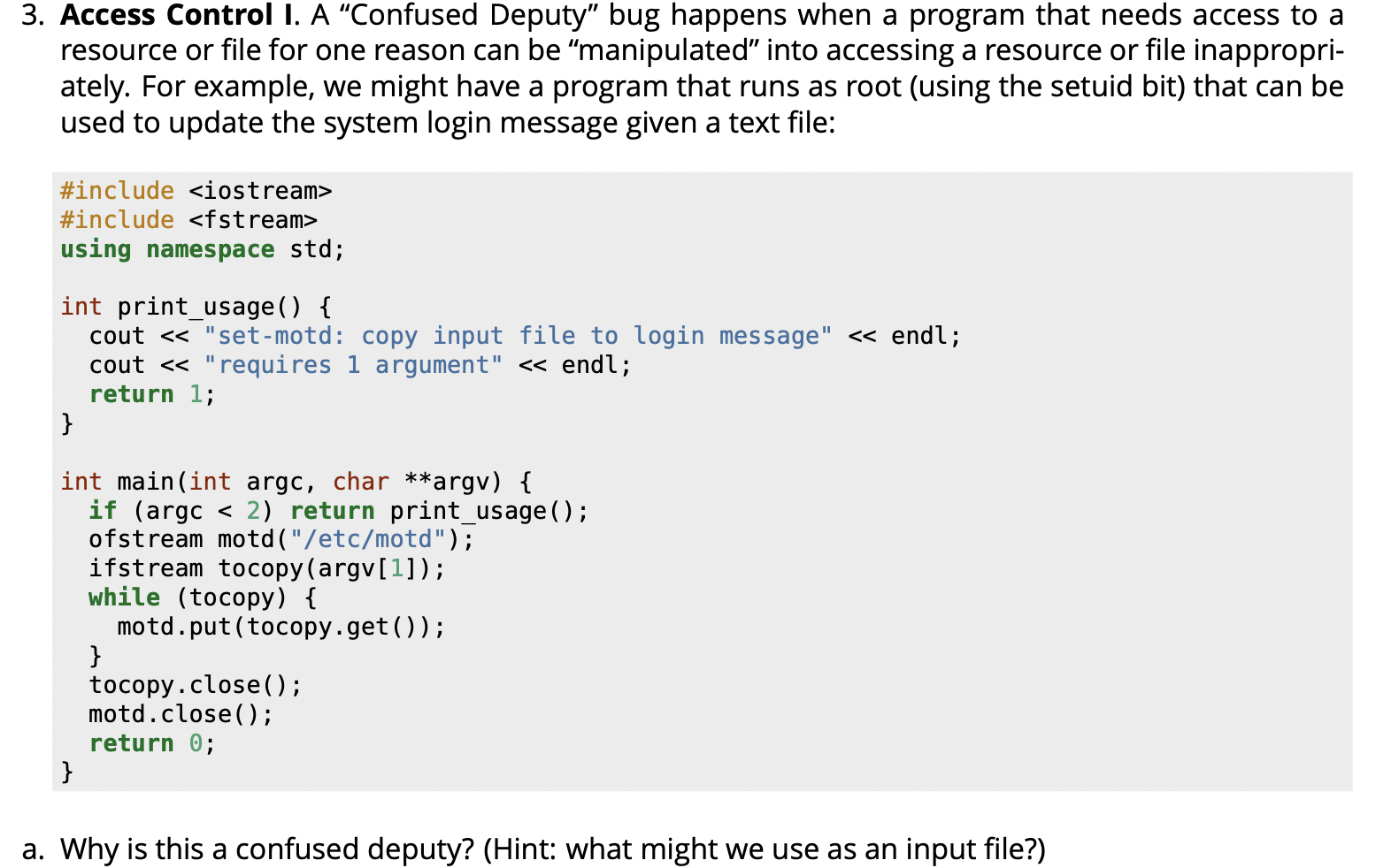 Solved Why is this code considered a confused deputy? What | Chegg.com