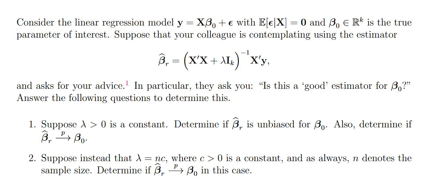 Consider the linear regression model y = XB. + € | Chegg.com