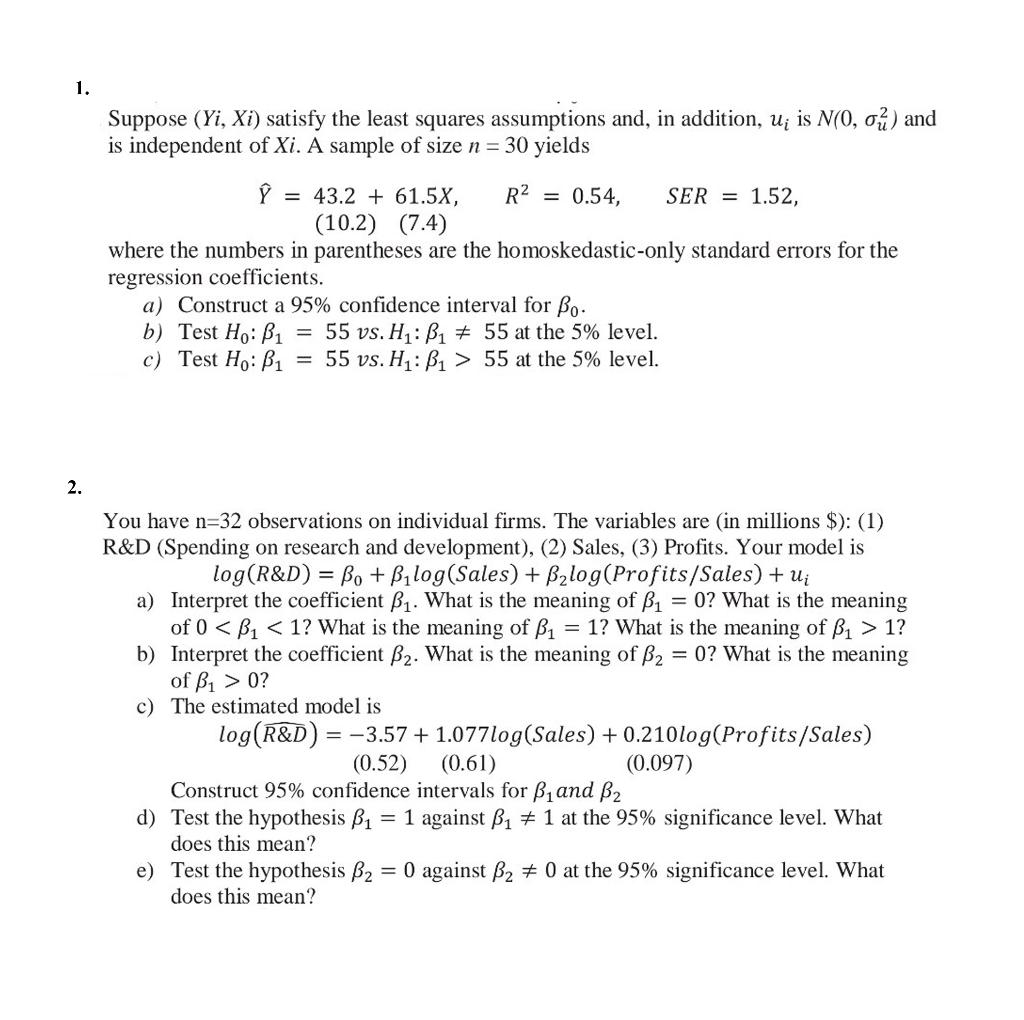 Solved Suppose (Yi,Xi) satisfy the least squares assumptions | Chegg.com