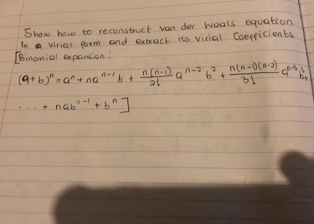 Solved Show how to reconstruct van der Waals equation In a | Chegg.com