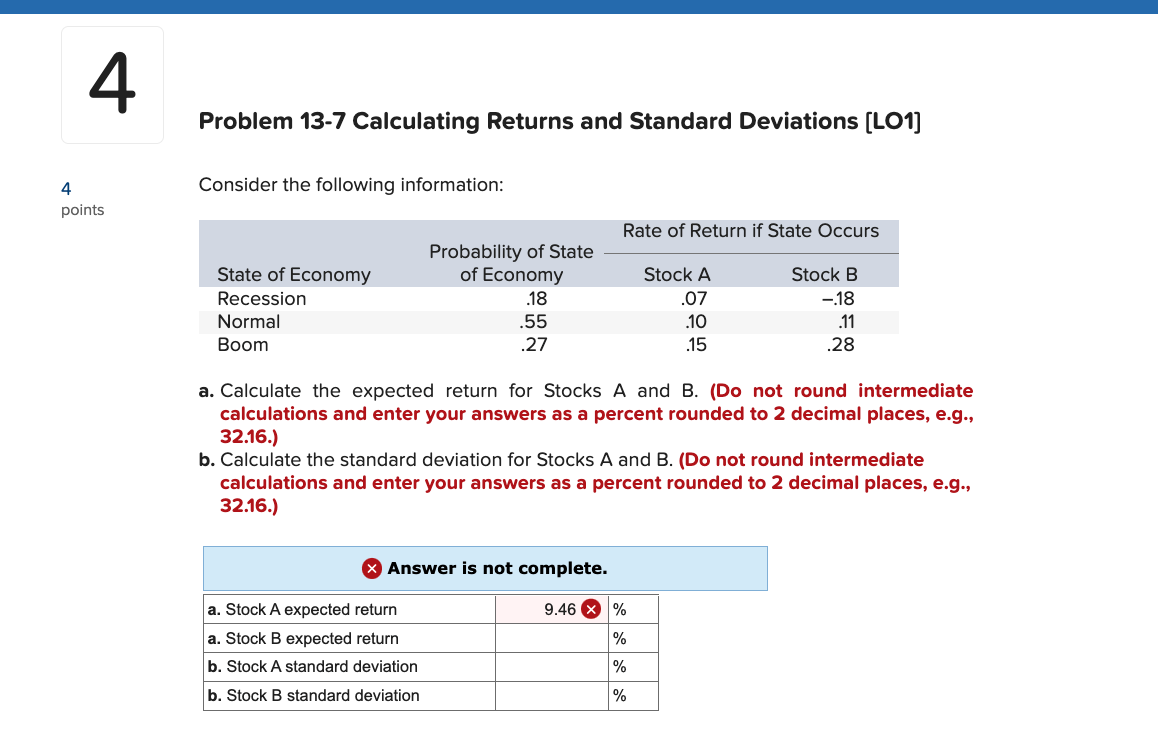 Solved Problem 13-7 Calculating Returns and Standard | Chegg.com