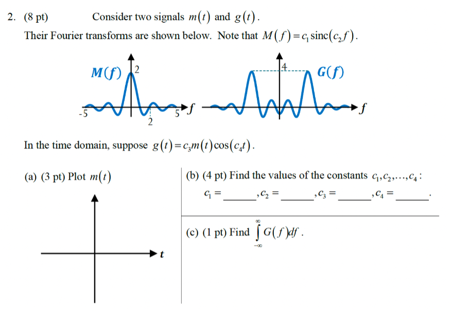 (8 pt) Consider two signals m(t) and g(t). Their | Chegg.com