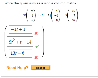 Solved Write the given sum as a single column matrix. | Chegg.com