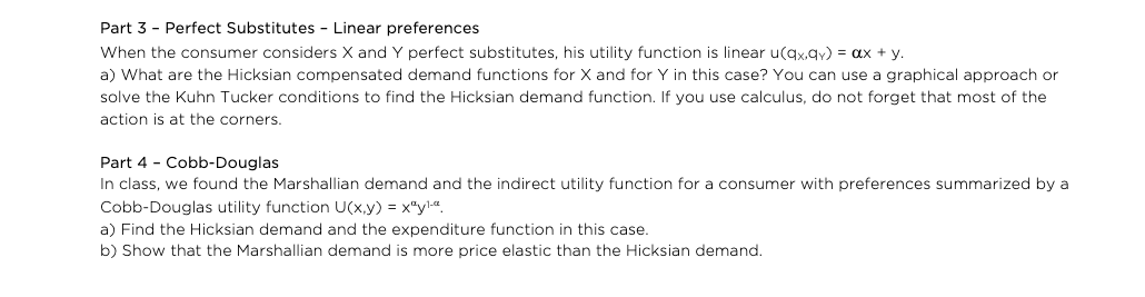Solved Part 3 - Perfect Substitutes - Linear preferences | Chegg.com