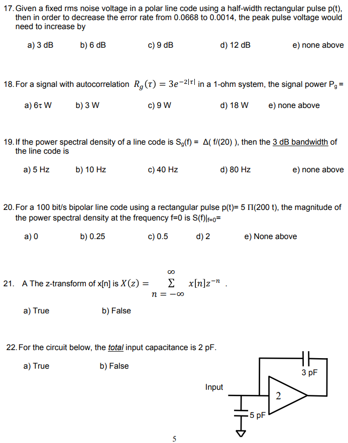 Solved 17. Given a fixed rms noise voltage in a polar line | Chegg.com