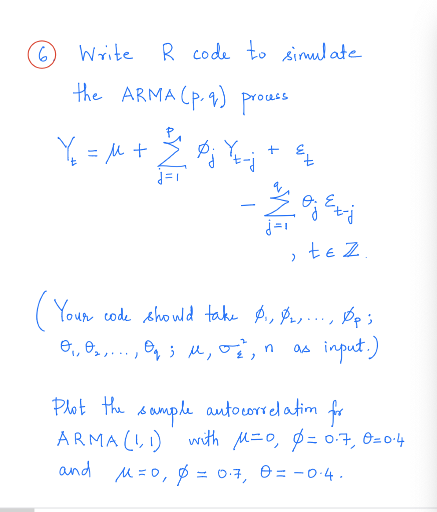 6 Write R code to simulate the ARMA (p. 9) process | Chegg.com
