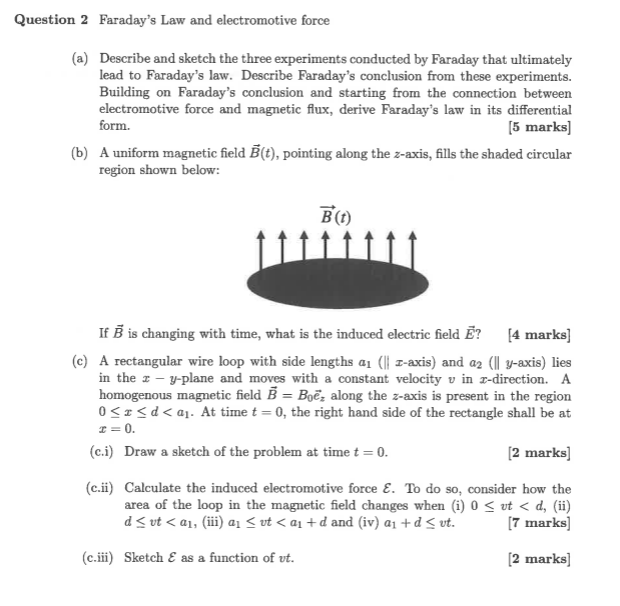 Solved Question 2 ﻿Faraday's Law and electromotive force(a) | Chegg.com