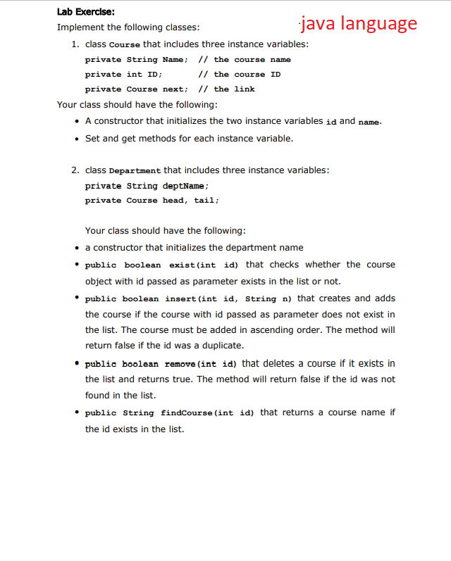Solved Lab Exercise: Implement the following classes: java | Chegg.com