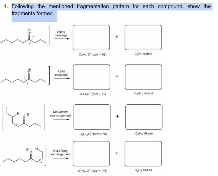 Solved 4. Following the mentioned fragmentation pattern for | Chegg.com