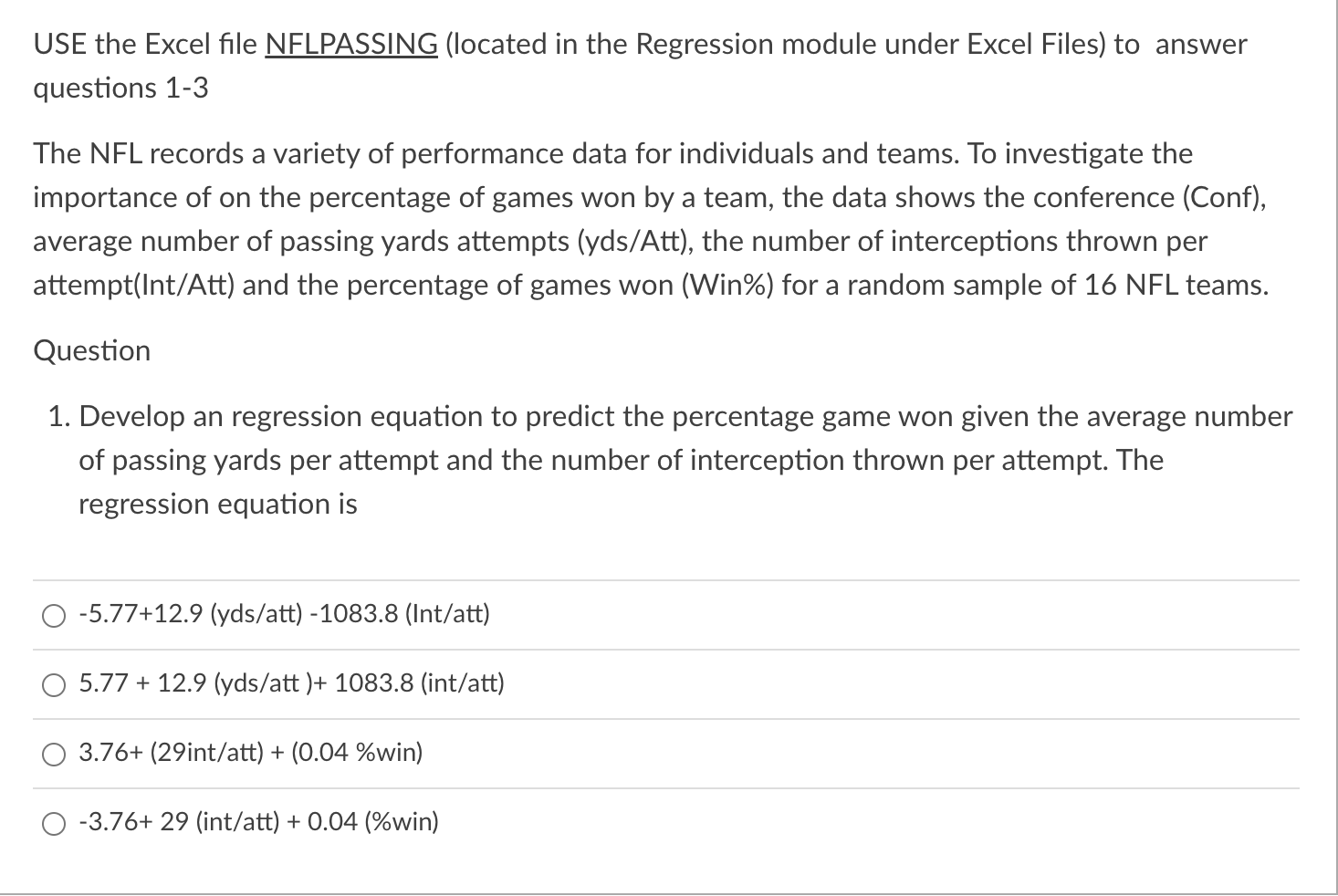 Solved The NFL data set is attached below as a photo of the | Chegg.com