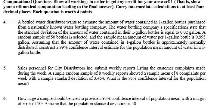 Solved Computational Questions. Show all workings in order | Chegg.com