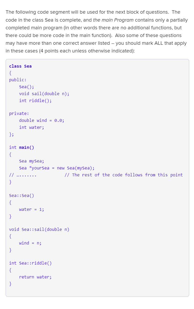 Solved The following code segment will be used for the next | Chegg.com