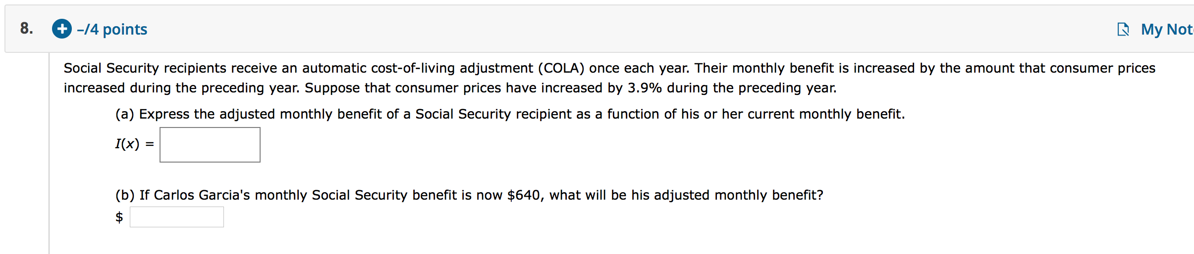 Solved 8. + -/4 points My Not Social Security recipients | Chegg.com