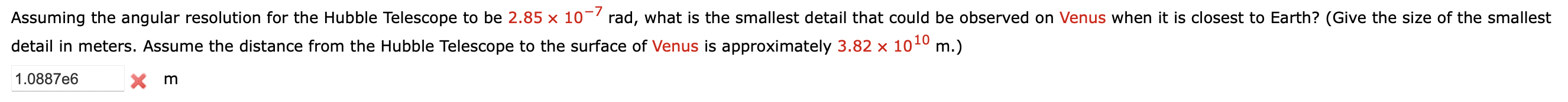 Solved Assuming the angular resolution for the Hubble | Chegg.com