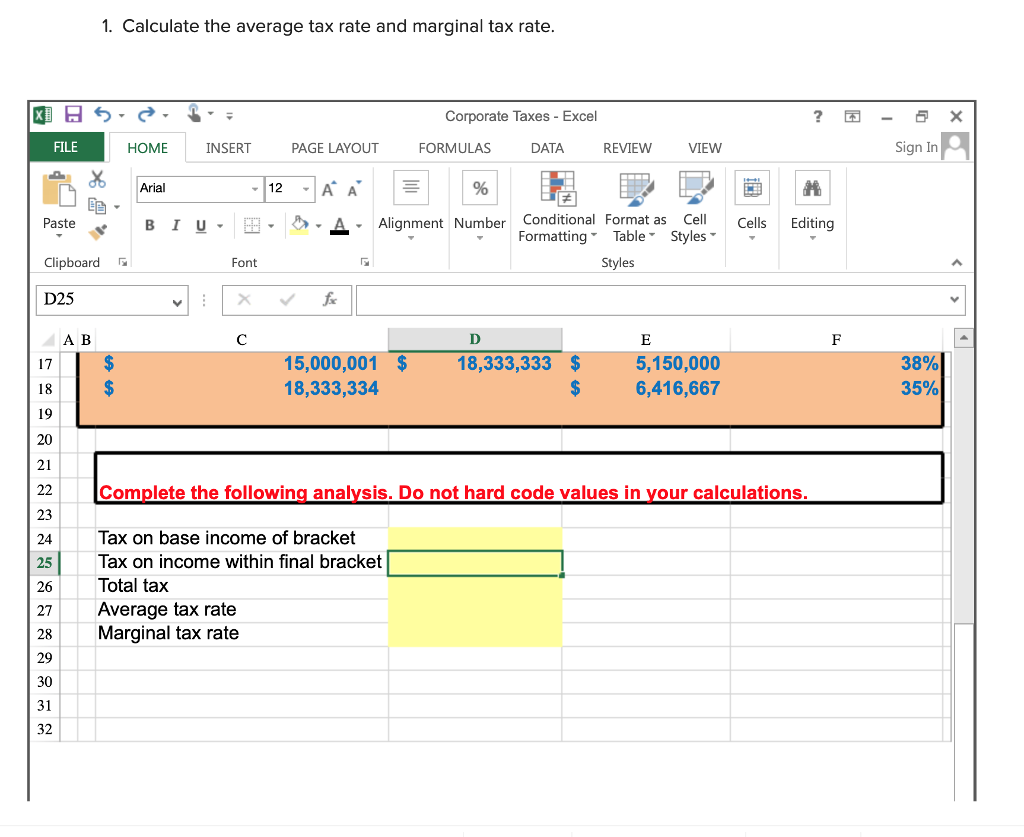 Solved 1. Calculate the average tax rate and marginal tax | Chegg.com